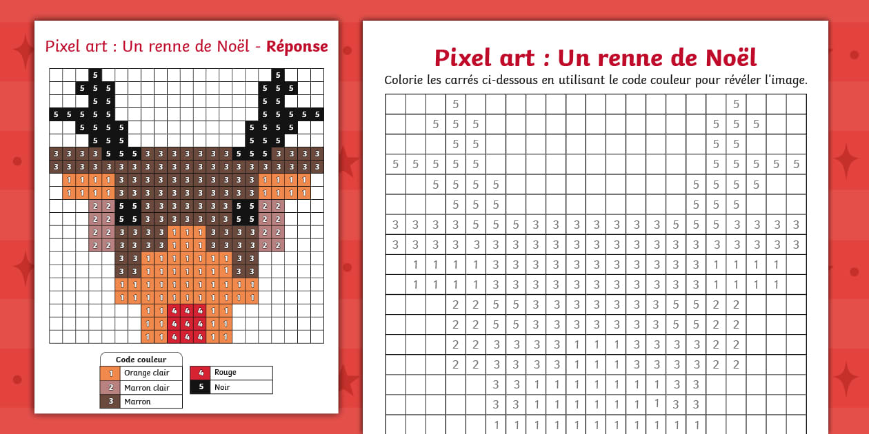 Pixel art : Un renne de Noël - Twinkl France - Twinkl