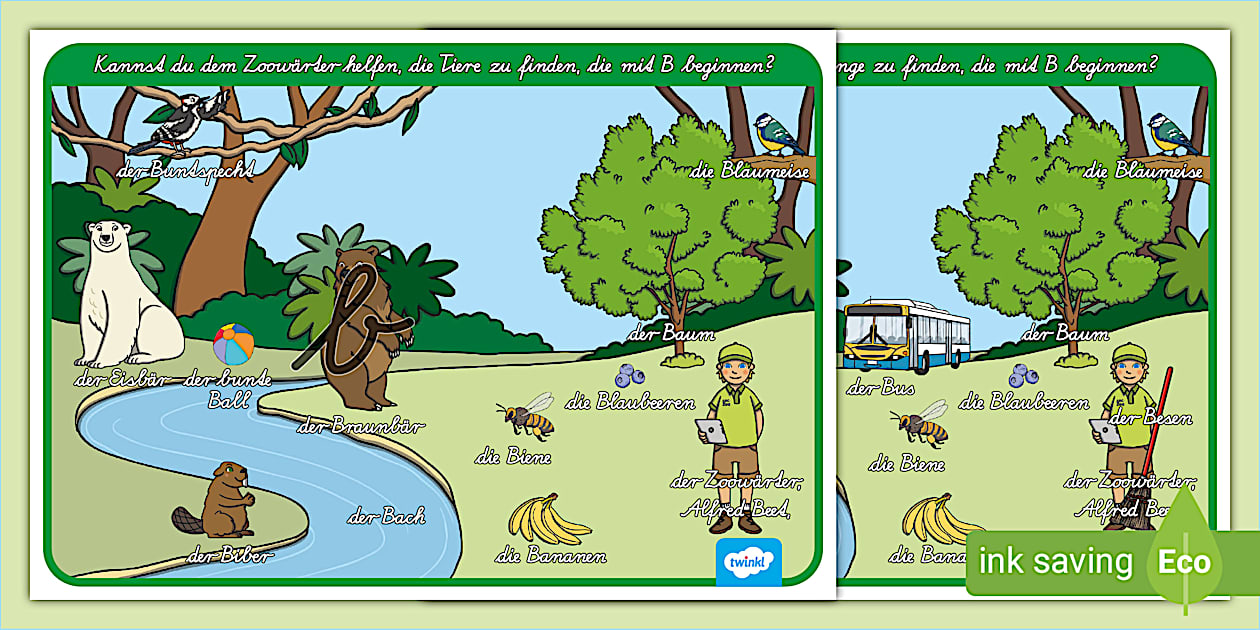 Der ABC-Zoo - Tiere mit B (Anlautübung zum B) - Twinkl