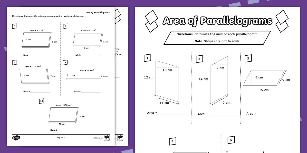 Parallelogram Practice Problems Worksheet | Twinkl USA