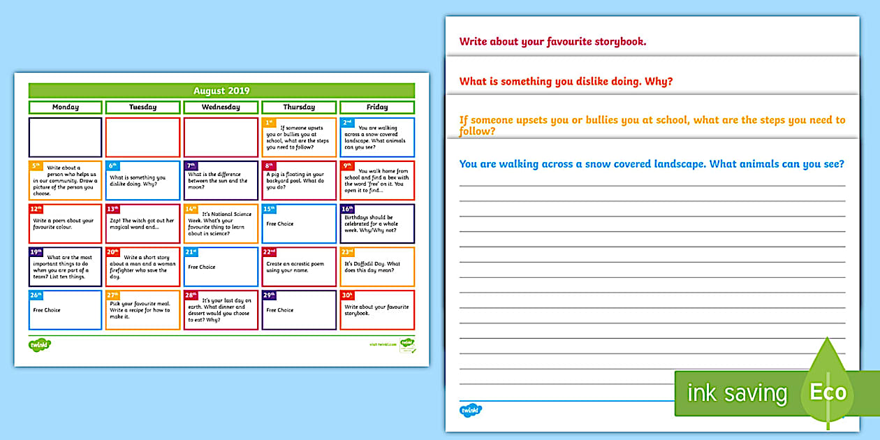 QLD August Writing Prompts Display Calendar (Teacher-Made)