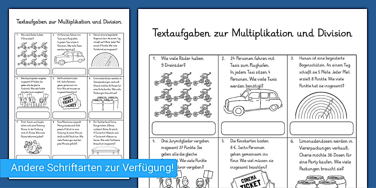 Textaufgaben zur Multiplikation und Division - Arbeitsblatt