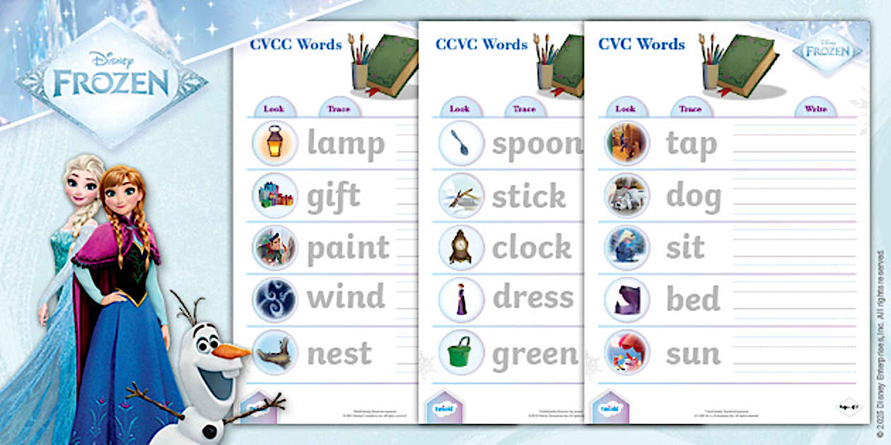 Frozen: CVC, CVCC, CCVC Activity Sheets (teacher made)