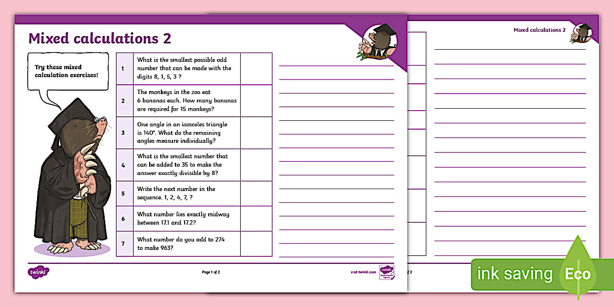 Mixed Calculations Booklet 2 (teacher made) - Twinkl