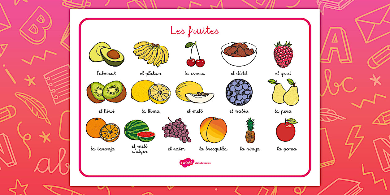 Tapís de vocabulari: Les fruites - Valencià (teacher made)