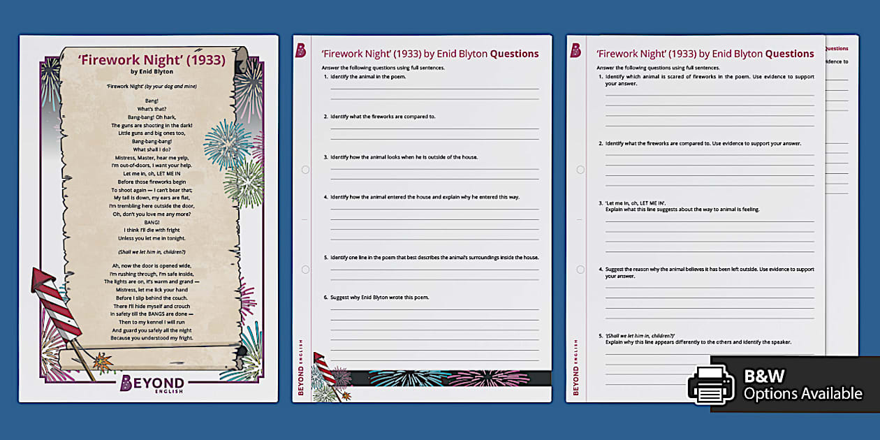 Enid Blyton 'Firework Night' Poem (Differentiated Activity)