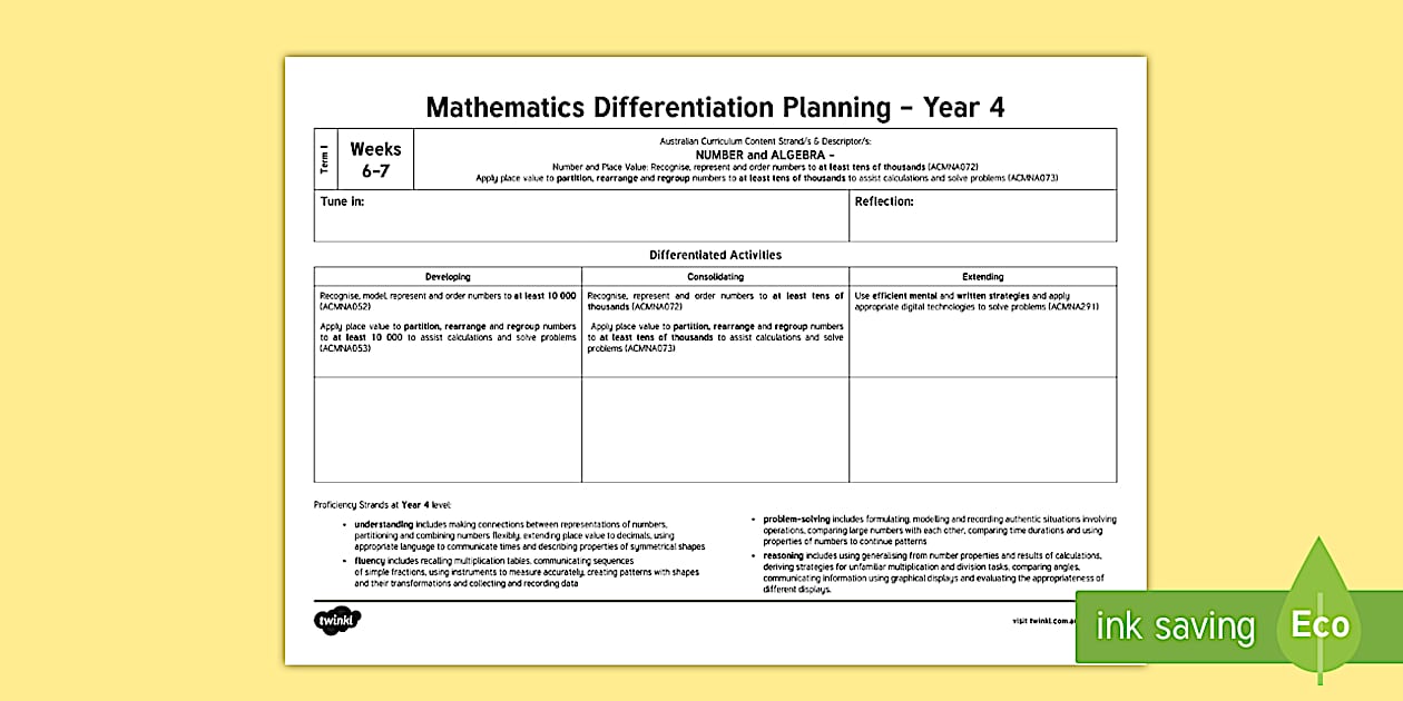 Year 4 Number Mathematics Differentiated Plan (teacher made)