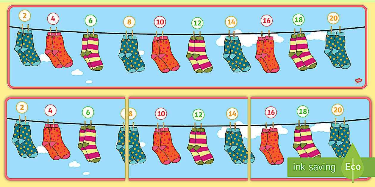 Counting in 2s On Socks Number Line Display Banner - Twinkl