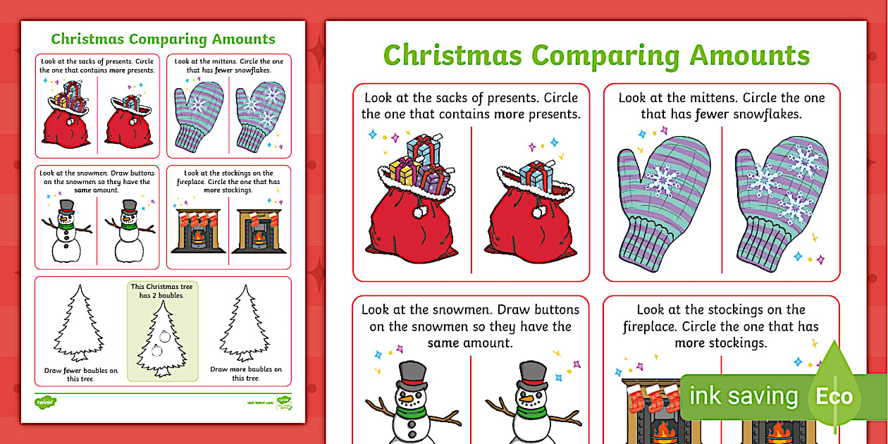 Comparing Amounts Christmas Maths Activity Sheet | Twinkl