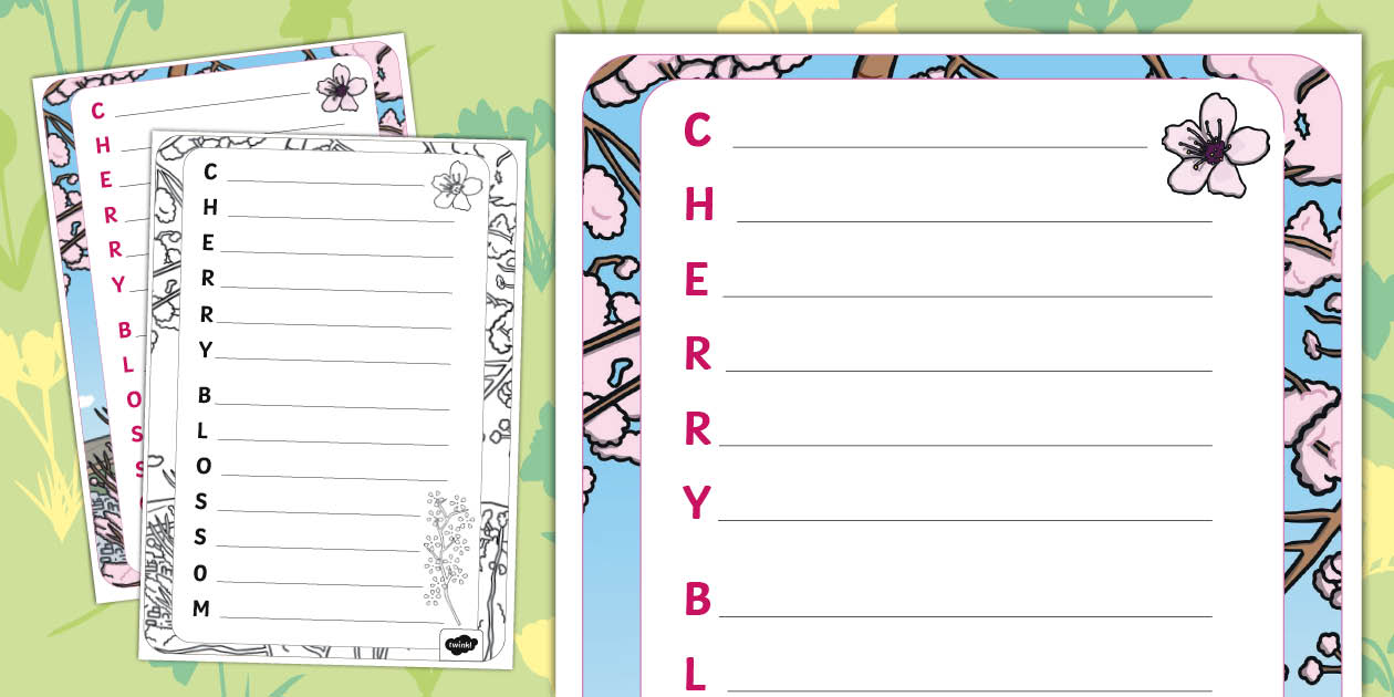 Cherry Blossom Acrostic Poem Template - Twinkl
