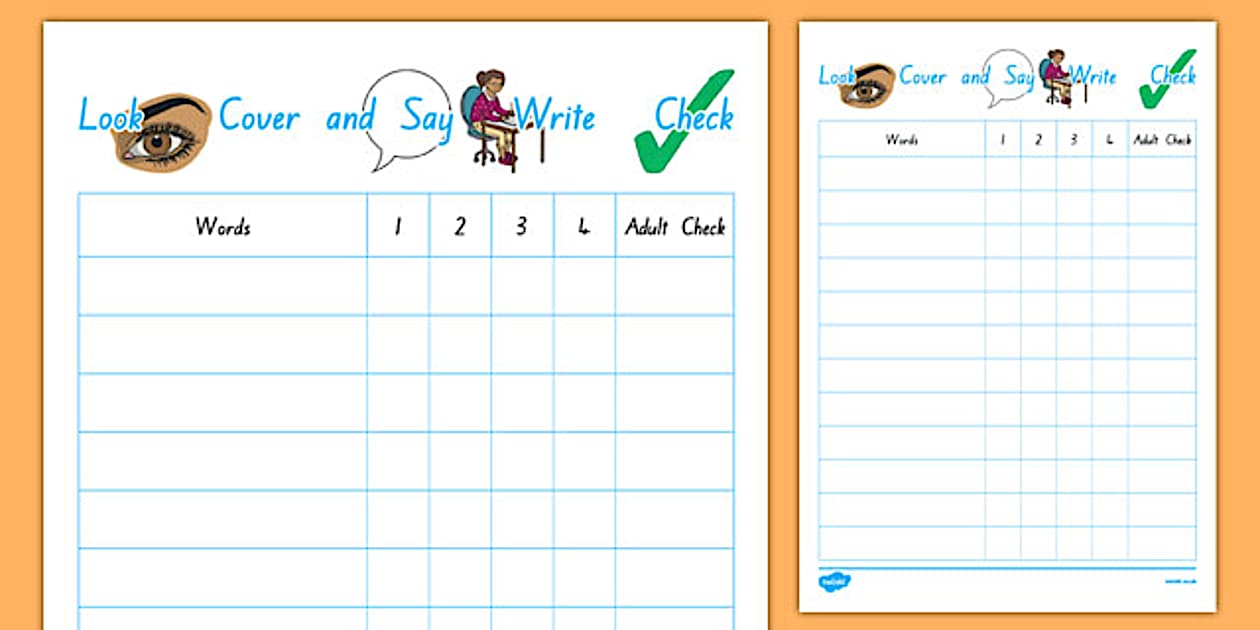Look, Cover, Write, Check Spelling Daily Checklist
