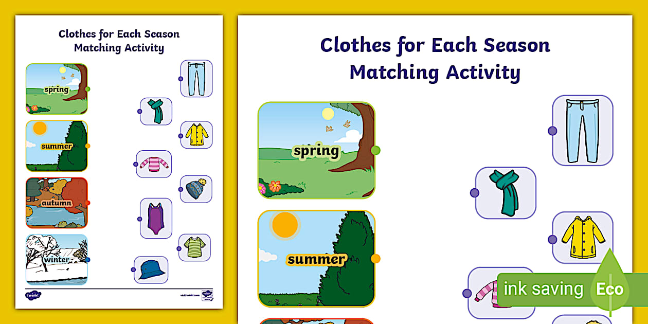 Clothes for Each Season Matching Activity - Twinkl