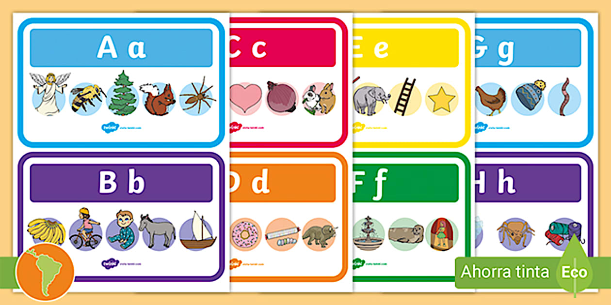 Póster de las letras el abecedario con referentes visuales- Guía de trabajo