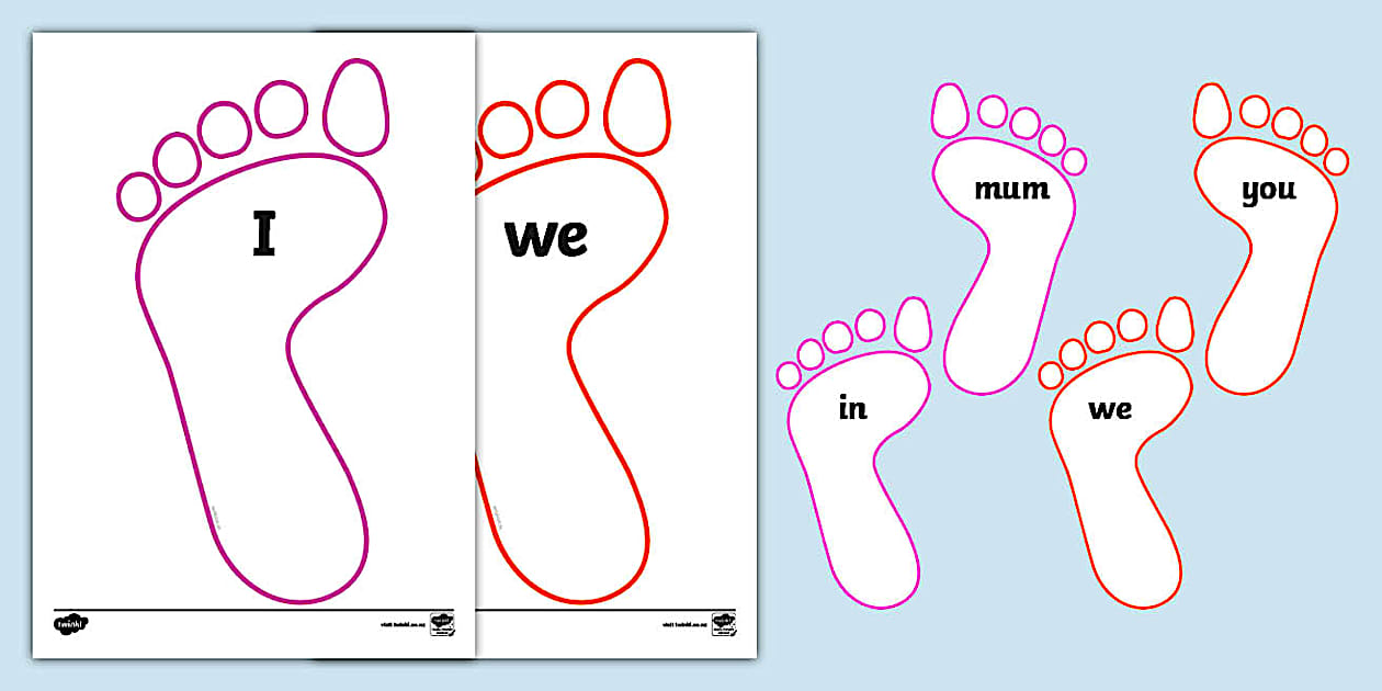 New Zealand Sight Words on Footprints Display Cut-Outs