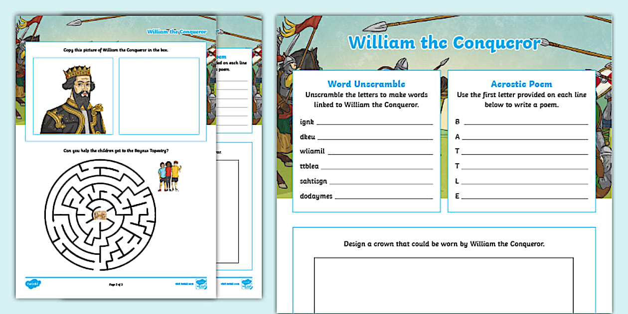 William the Conqueror Boredom Buster Worksheet - Twinkl