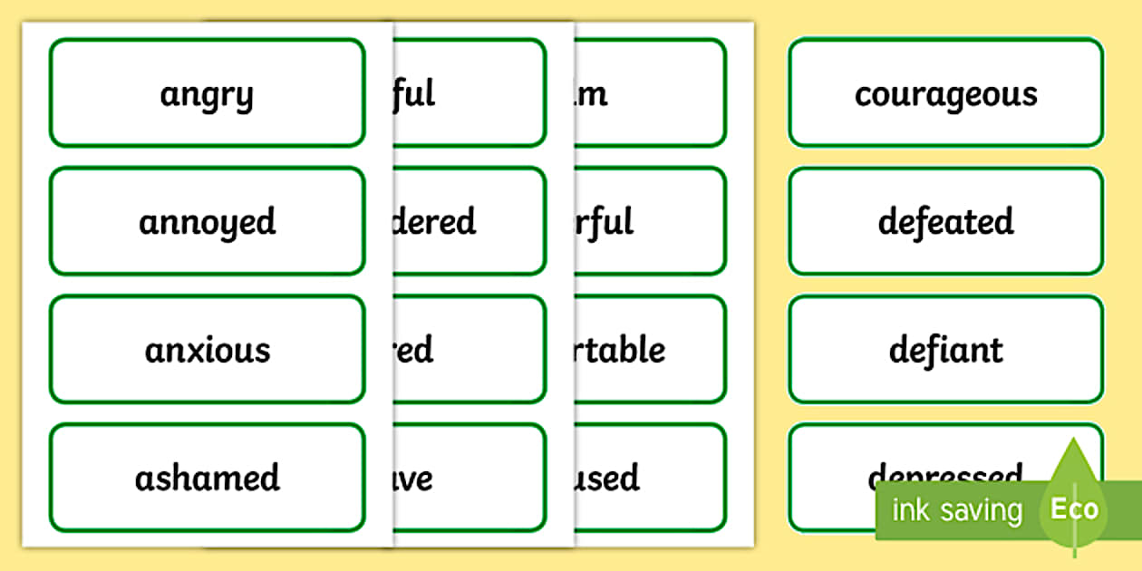 Cursive Feelings Adjectives Word Cards (professor feito)