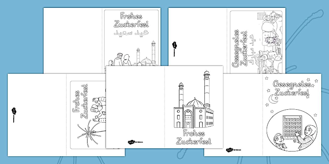 Zuckerfest Grußkarten zum Ausmalen (teacher made) - Twinkl