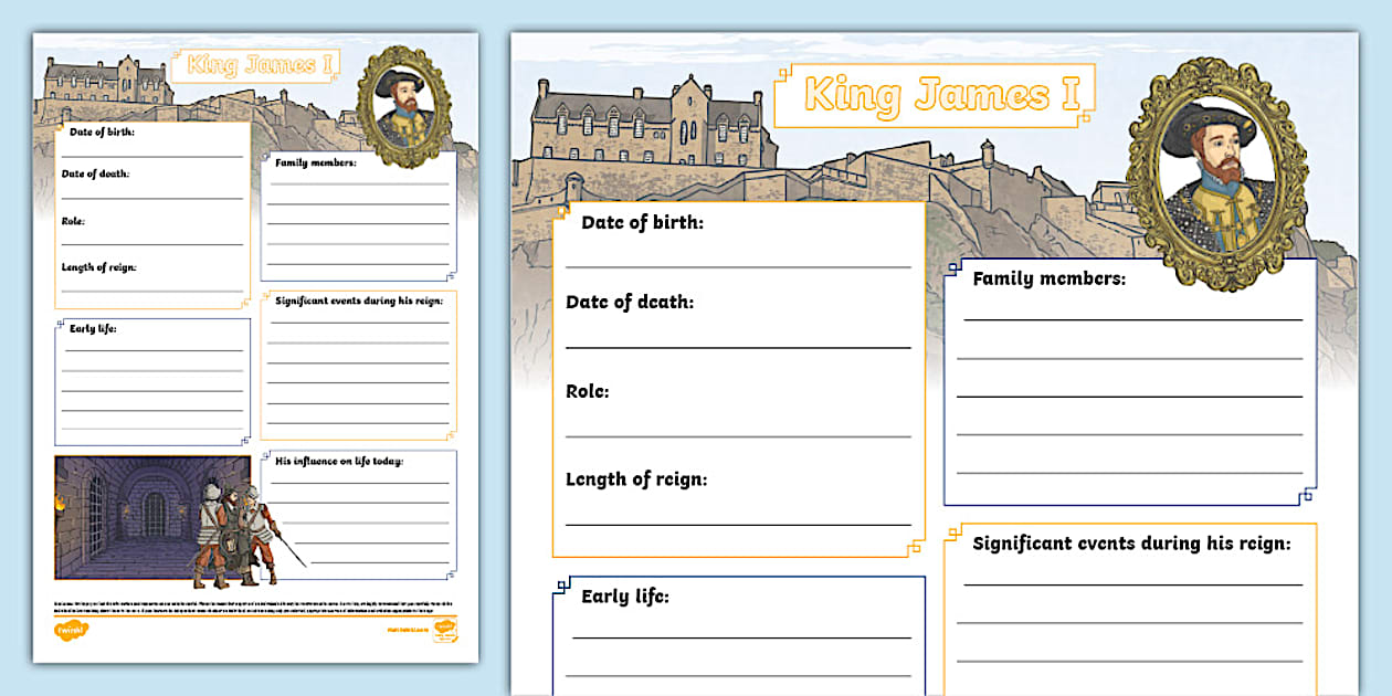 King James I Fact File Template (teacher made) - Twinkl