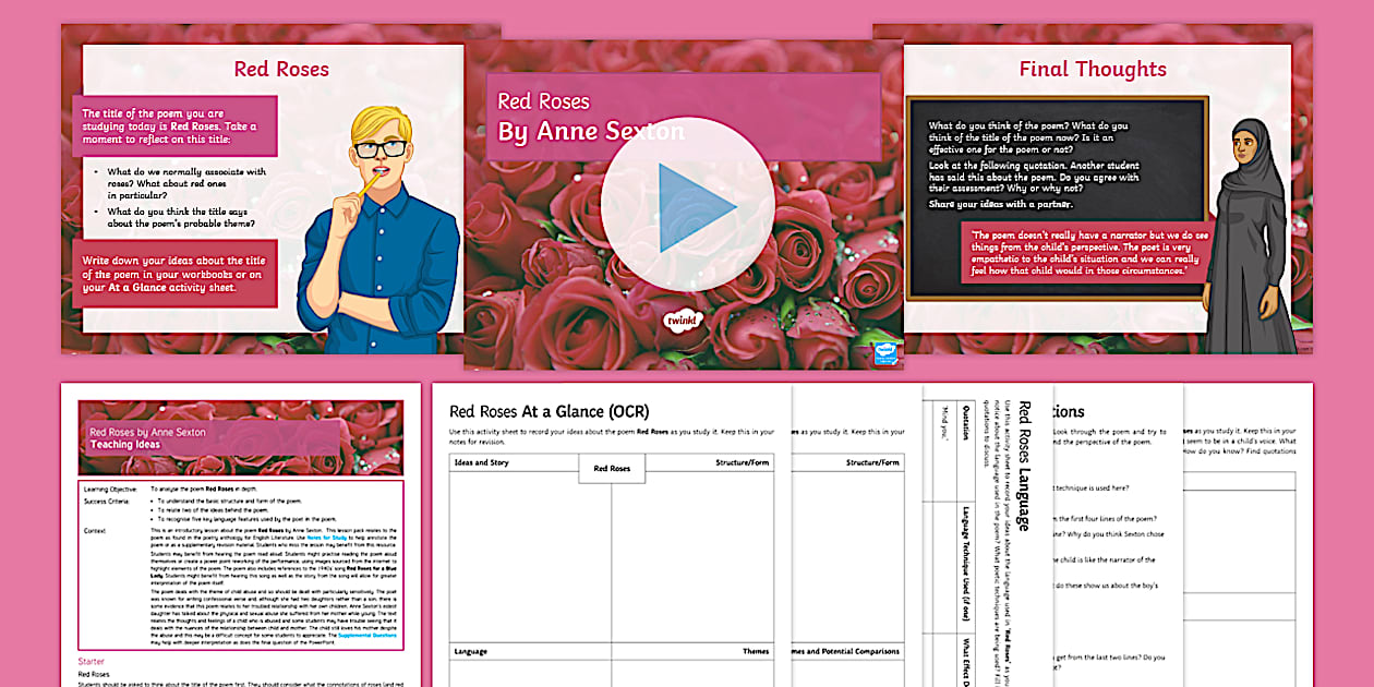 GCSE Poetry Lesson Pack to Support Teaching on 'Red Roses' by Anne Sexton