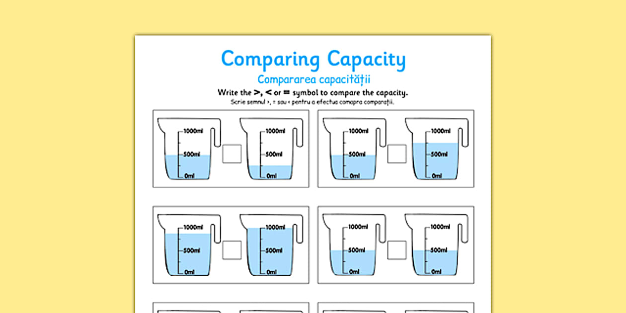 Comparing Capacity Worksheet / Worksheets Romanian Translation