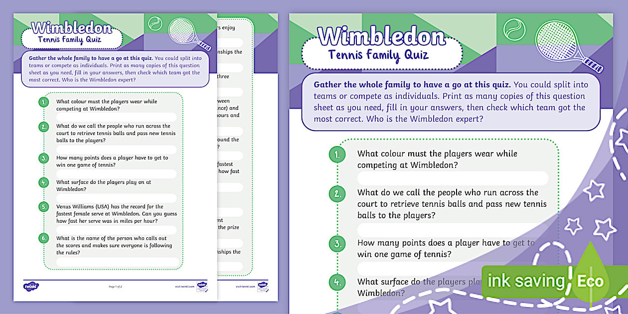 Wimbledon Tennis Family Quiz (Ages 5 - 7)