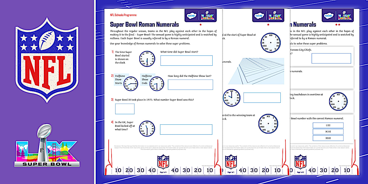 👉 Super Bowl Roman Numerals Maths Activity | NFL | Twinkl