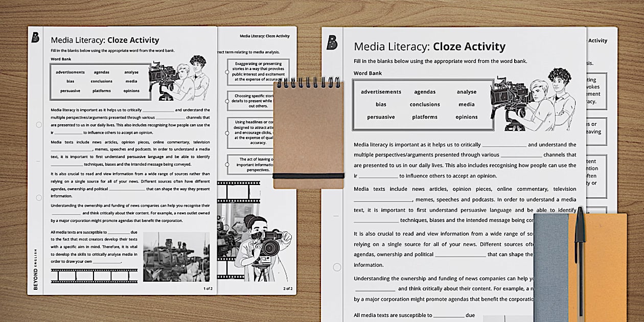 Media Literacy: Cloze Activity (teacher made) - Twinkl