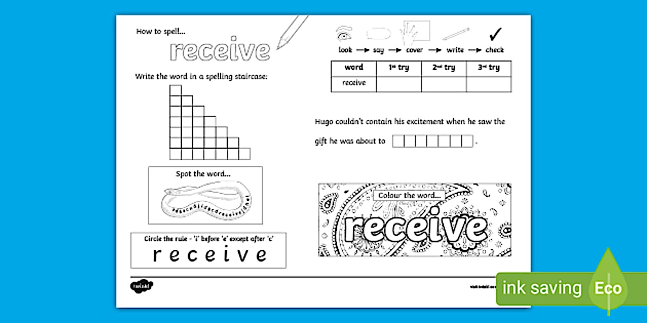 How to Spell Receive Activity Sheet (teacher made) - Twinkl