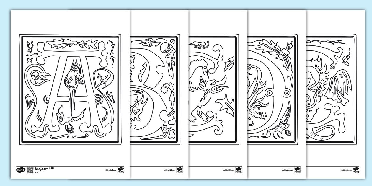Illuminated Letters Colouring Pages, letters, illuminated