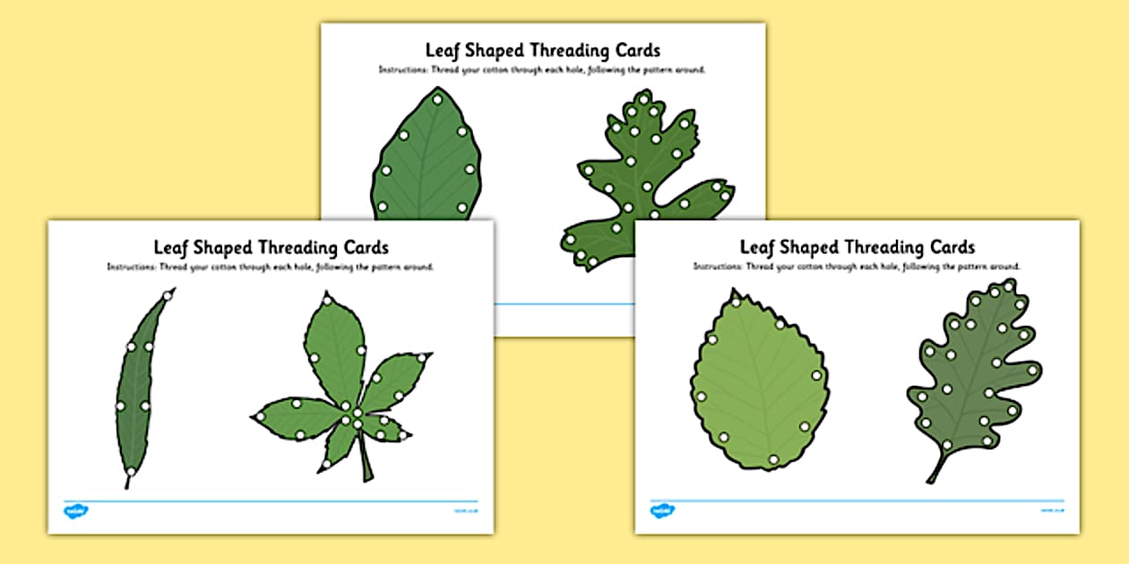 Leaf Shaped Threading Cards (teacher made) - Twinkl