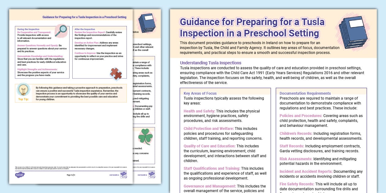 Guidance for Preparing for Tusla Inspections in a Preschools