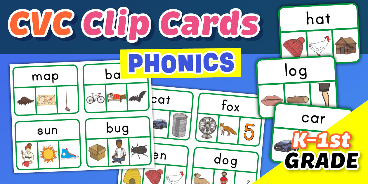 CVC Clip Cards for K-1st Grade (teacher made) - Twinkl