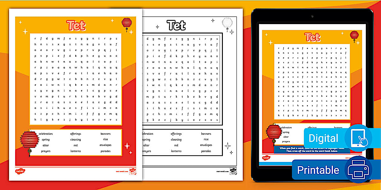 Tet Word Search for 3rd-5th Grade | Vietnamese New Year | Twinkl