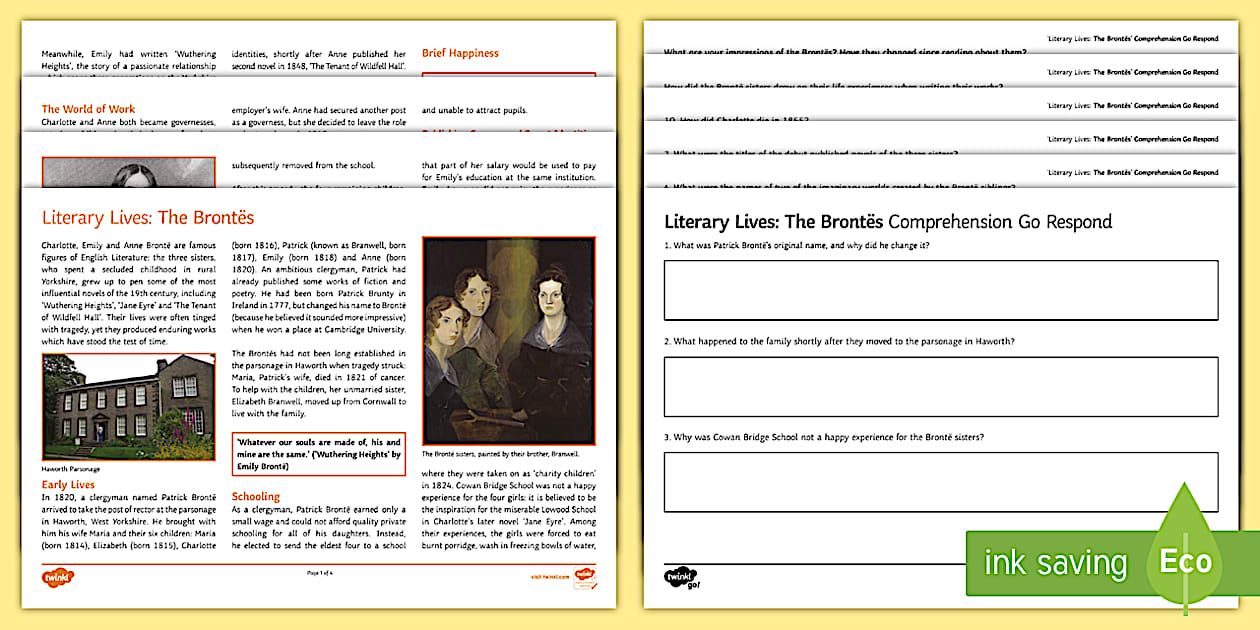 Literary Lives: The Brontes Differentiated Comprehension Worksheet