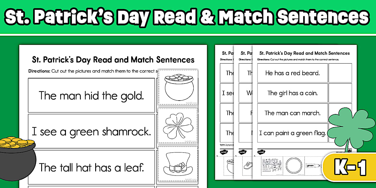 St. Patrick's Day Read and Match Sentences Cut and Paste