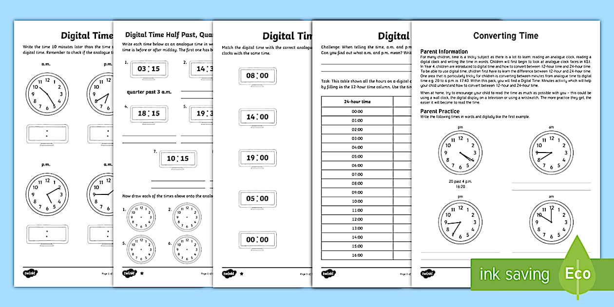 Converting Time: 12 and 24-Hour Clocks Activity Booklet