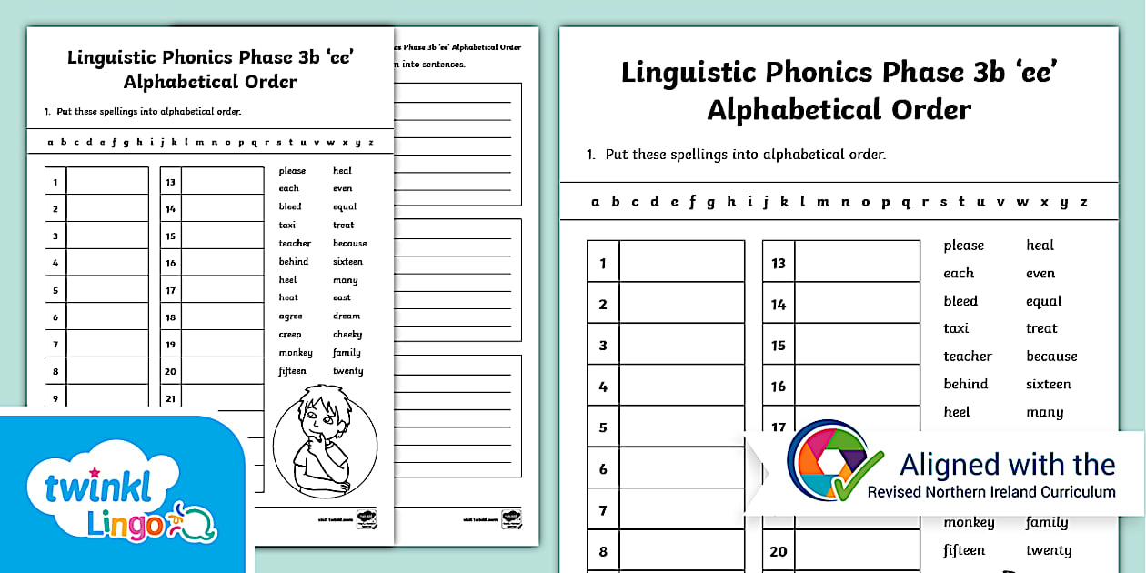 Linguistic Phonics Phase 3b 'ee' Alphabetical Order