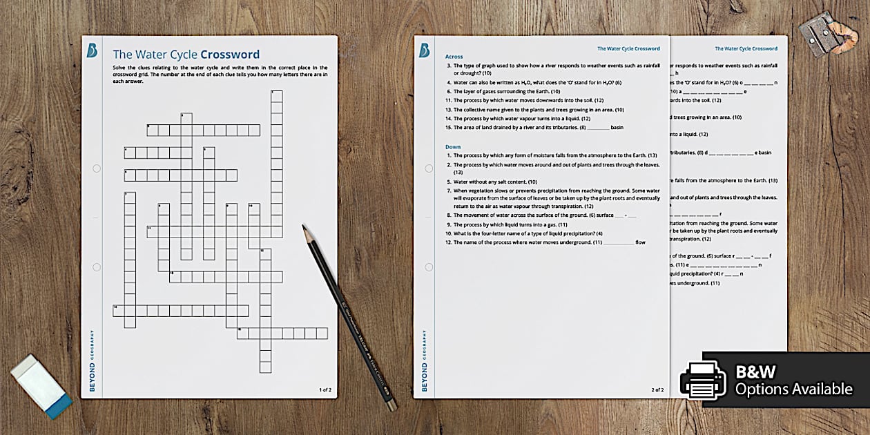 KS3 Geography: Water Cycle Crossword (Teacher-Made) - Twinkl