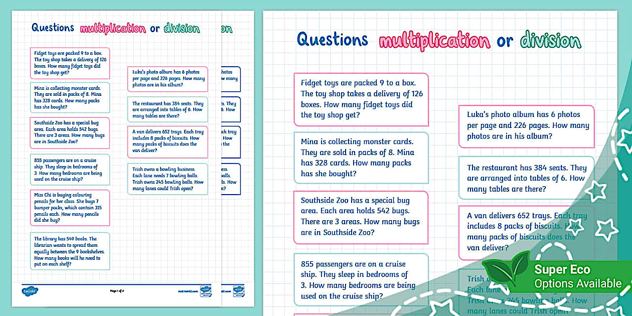 Multiplication and Division: Word Problems (Ages 8 - 9)