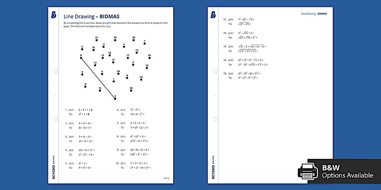 👉 Dot to Dot Line Drawing - BIDMAS (teacher made)