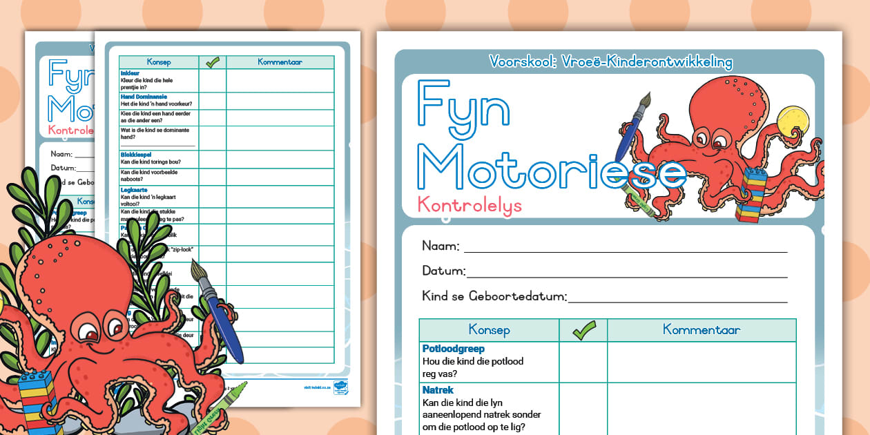 Voorskool: Fyn Motoriese Vaardighede - Kontrolelys - Twinkl