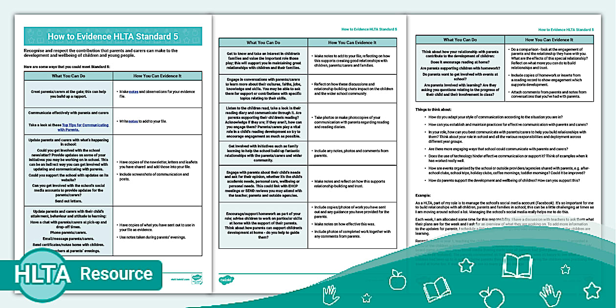 How to Evidence HLTA Standard 5 (teacher made) - Twinkl