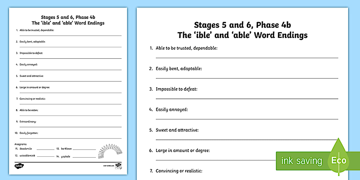 Northern Ireland Linguistic Phonics Stage 5 and 6, Phase 4b 'ible' and ...