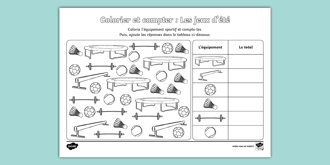Compter et colorier : Les jeux d'été (l'enseignant a fait)