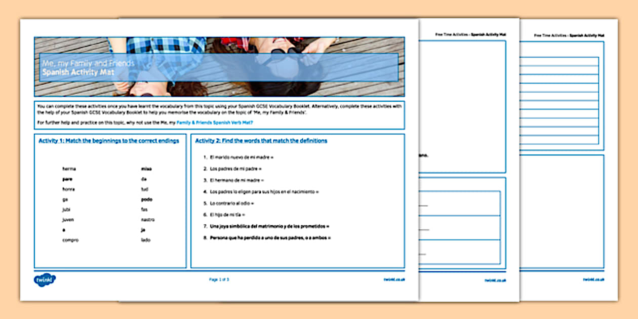 Me, My Family And My Friends Activity Mat Spanish