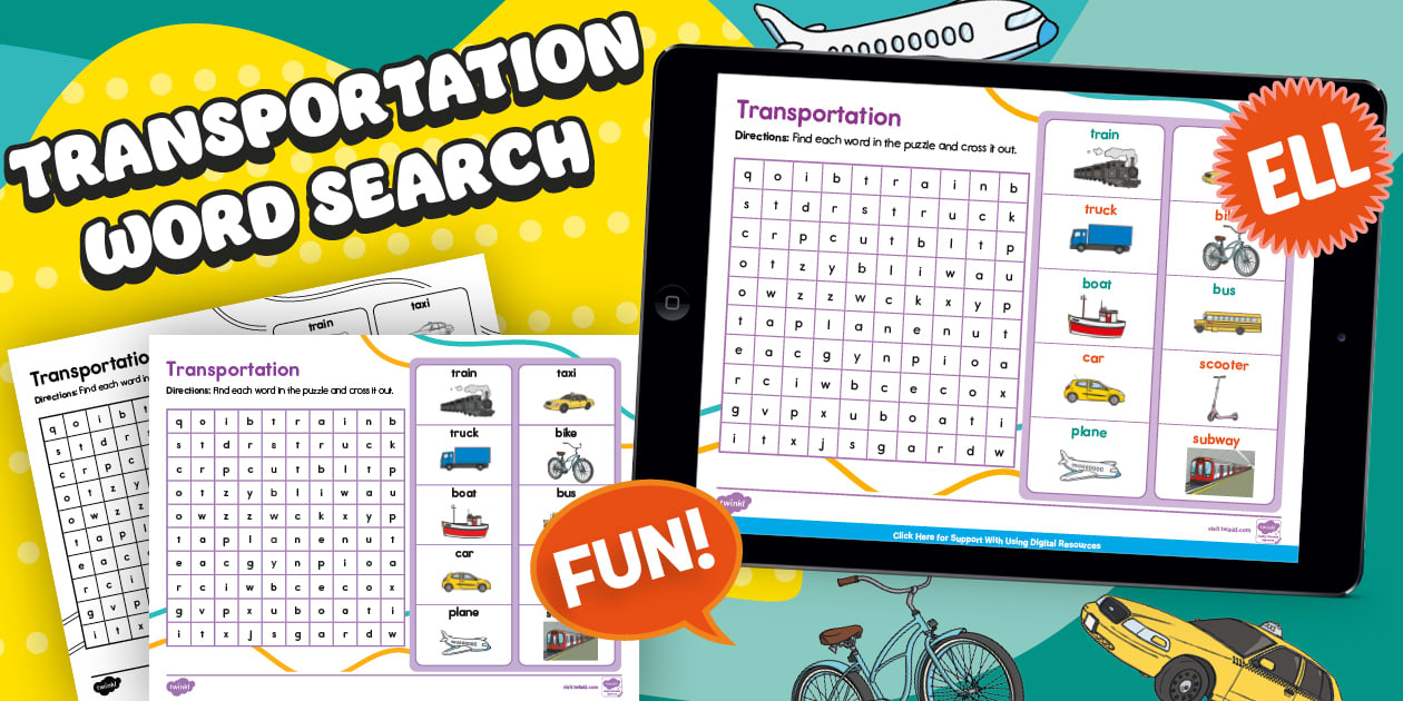 Types of Transportation Word Search for ELL (Teacher-Made)