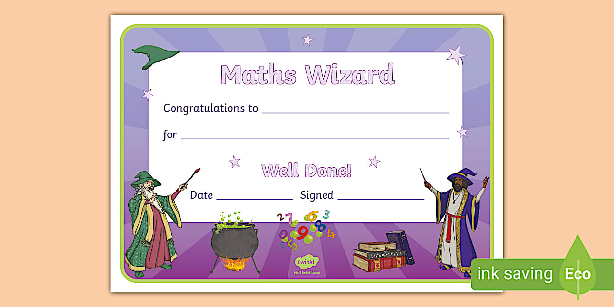 👉 Maths Wizard Certificate, Maths Award (teacher made)
