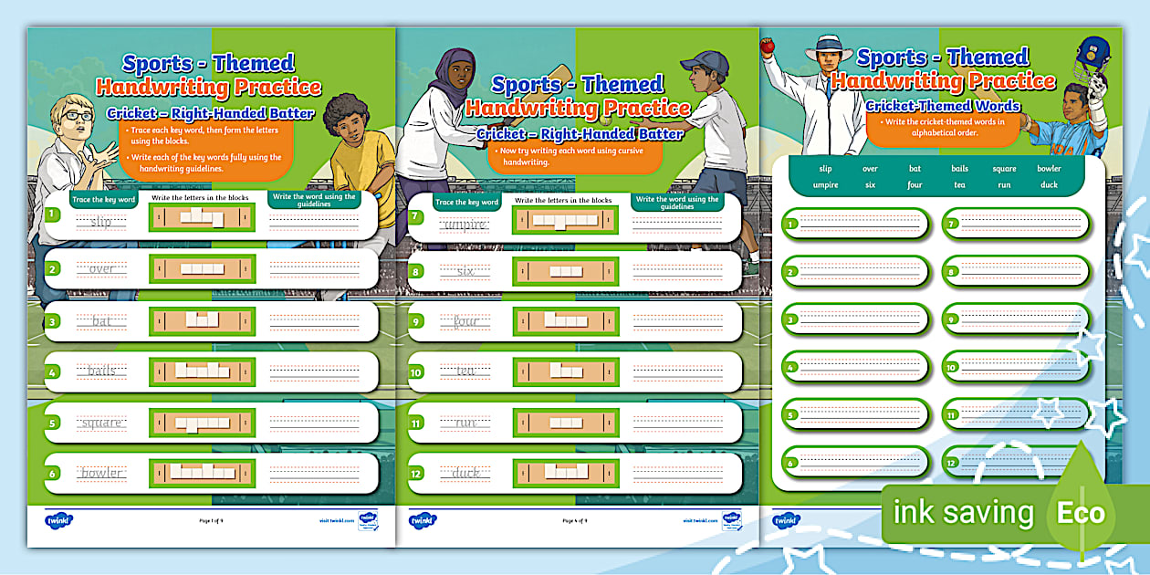 Sports-Themed Handwriting Practice - Cricket (teacher made)