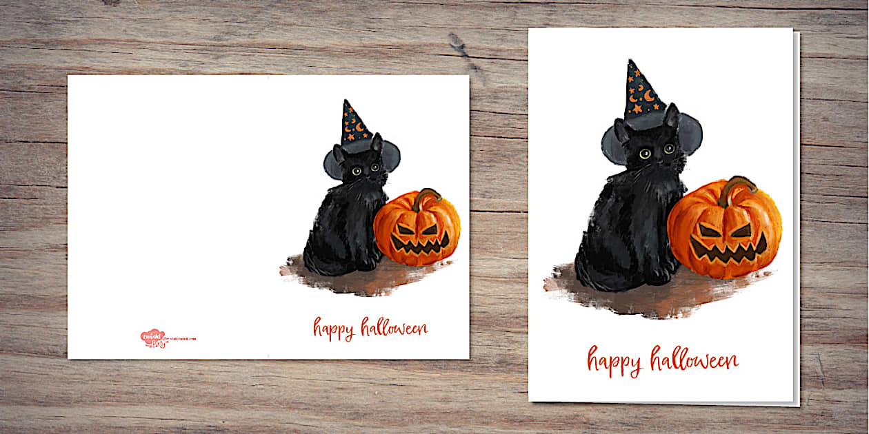 Black Cat Halloween Card | Twinkl Party (Teacher-Made)