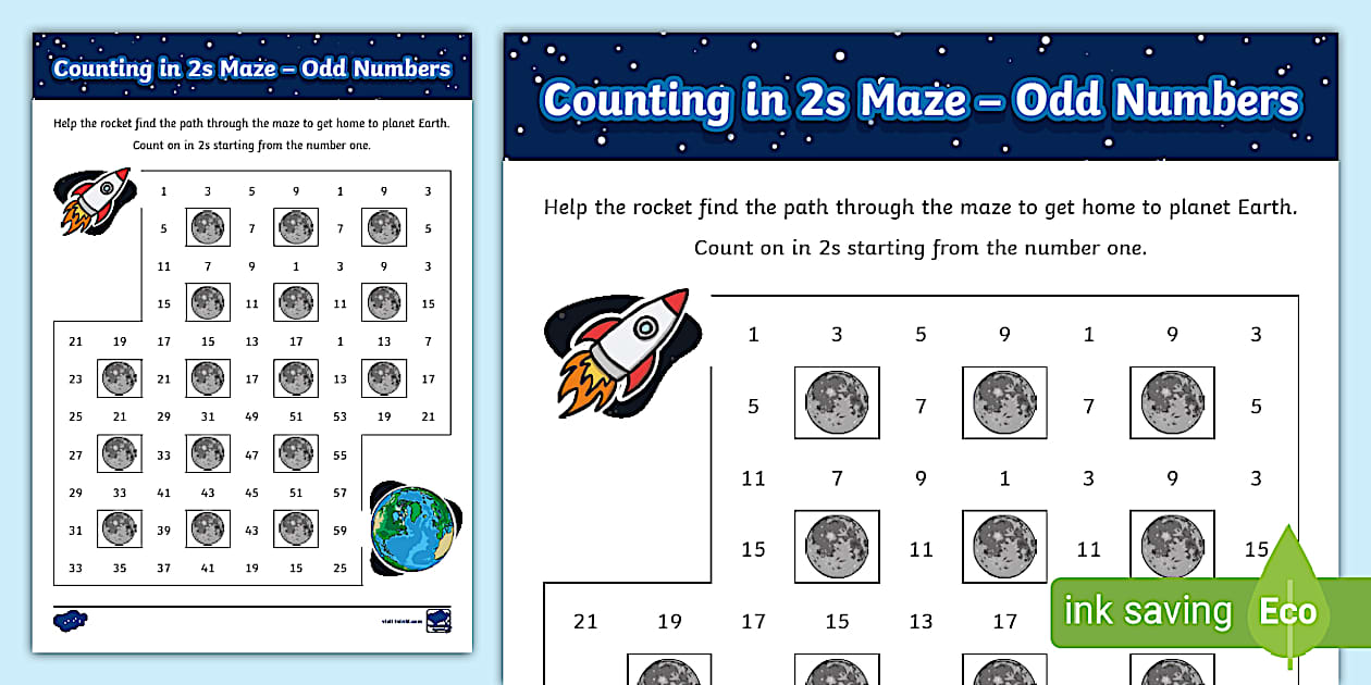 Counting in 2s Maze (Odd Numbers) Activity Sheet - Twinkl
