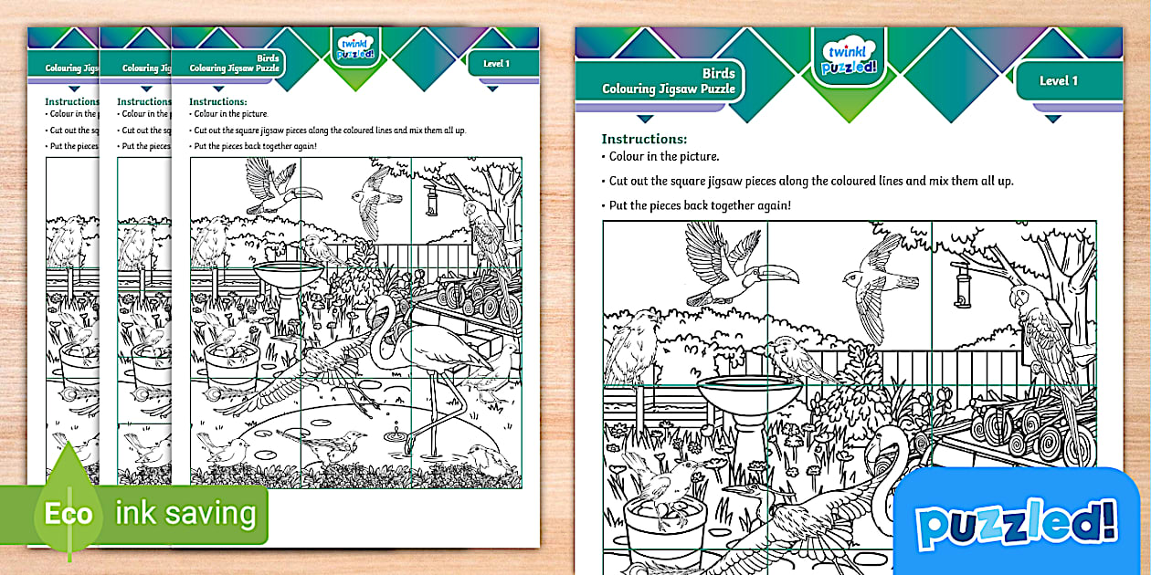Birds Colouring Page Jigsaw Puzzle | Twinkl Puzzled